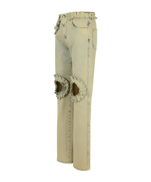 Coperni Ruffle Detail Cutout Boyfriend Jeans - Grey