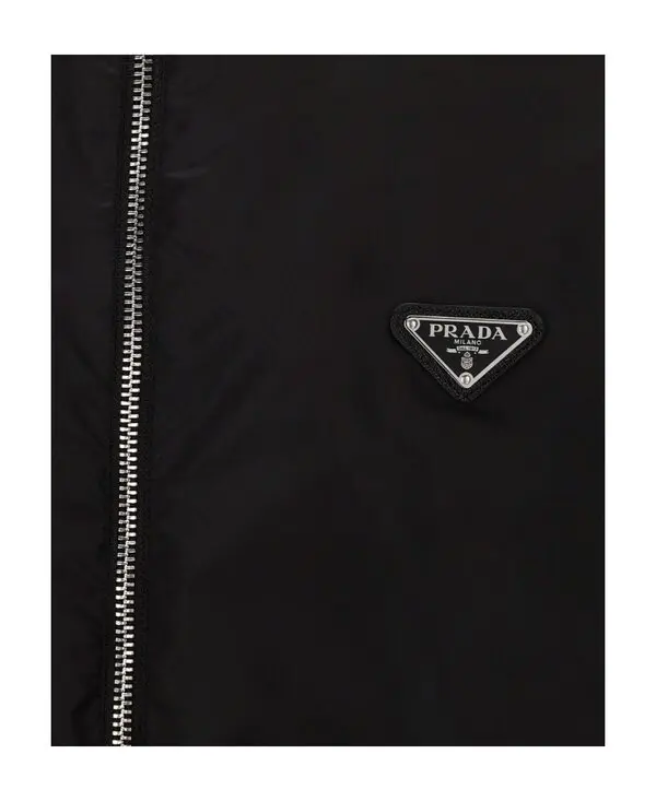 Prada Zip-up Hooded Jacket With Enameled Logo Plaque - Black