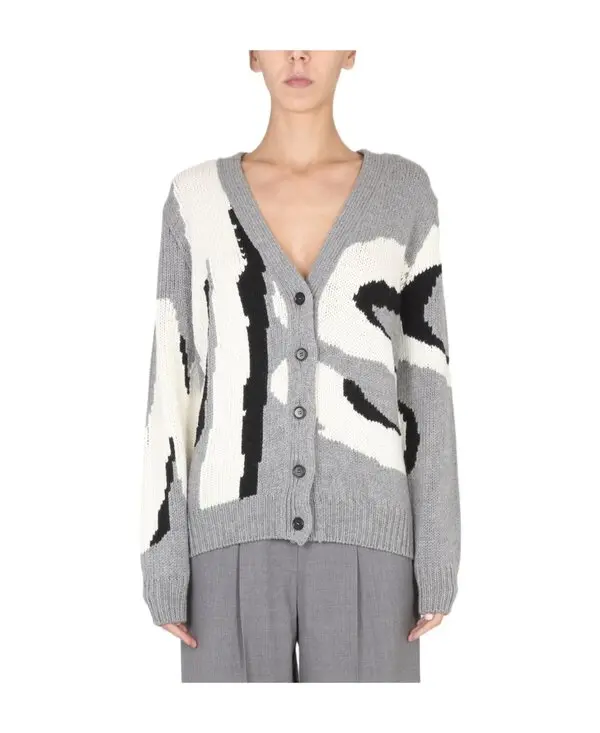 MSGM Logo Intarsia V-neck Cardigan