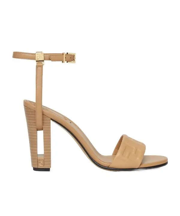 Fendi Embossed Ff Pattern Ankle Strap Sandals - Beige