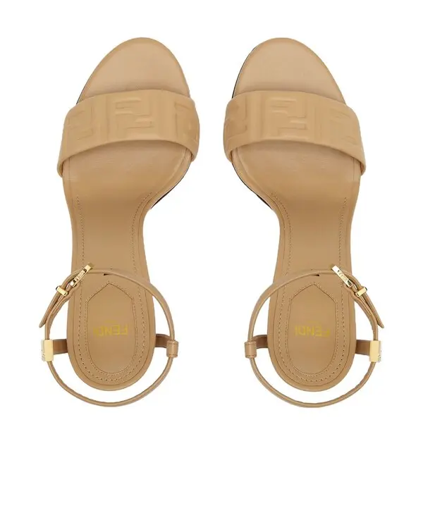 Fendi Embossed Ff Pattern Ankle Strap Sandals - Beige