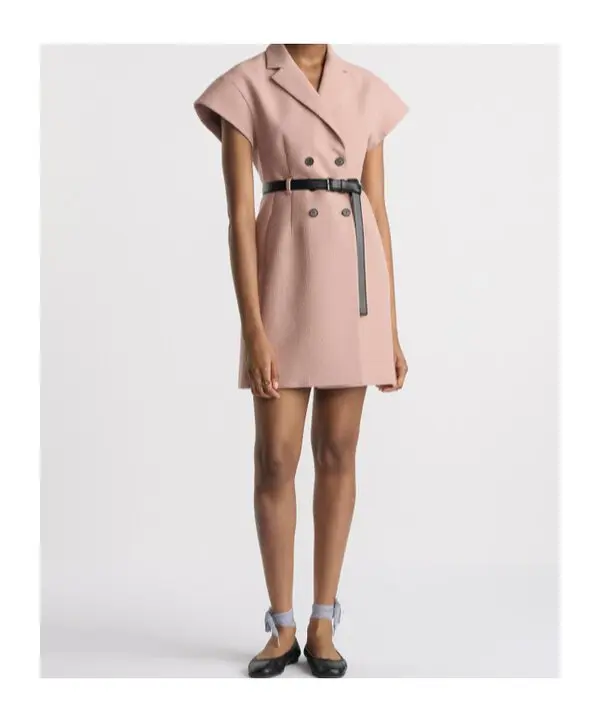Dior Short Belted Dress With Lapel And Double-breasted Closure - Nude