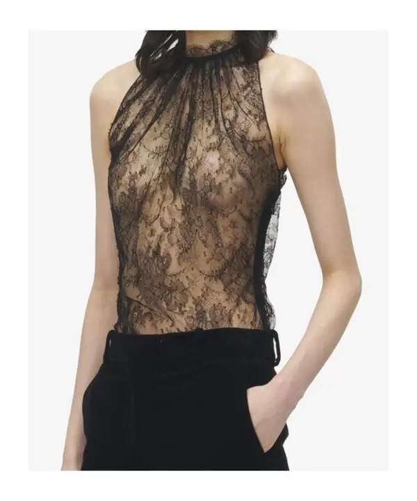Alexander McQueen Sleeveless Floral Lace Top With Keyhole Back