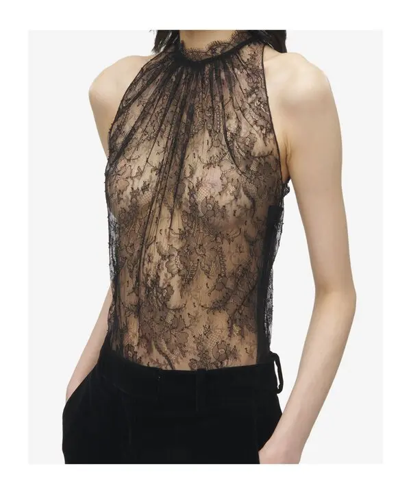 Alexander McQueen Sleeveless Floral Lace Top With Keyhole Back
