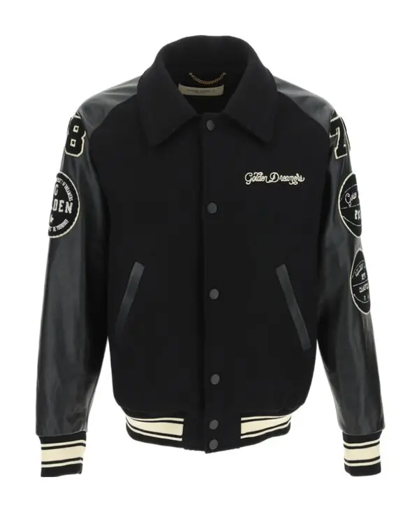 GOLDEN GOOSE Embroidered Logo Leather Jacket