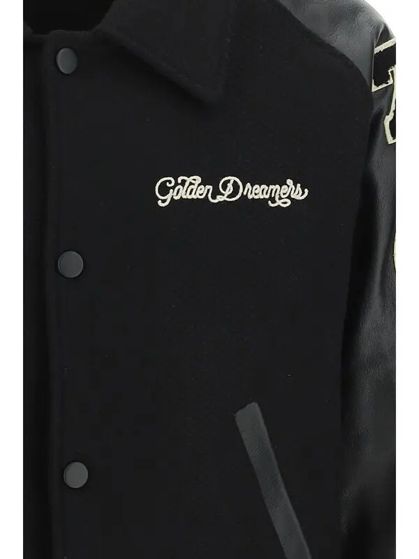 GOLDEN GOOSE Embroidered Logo Leather Jacket