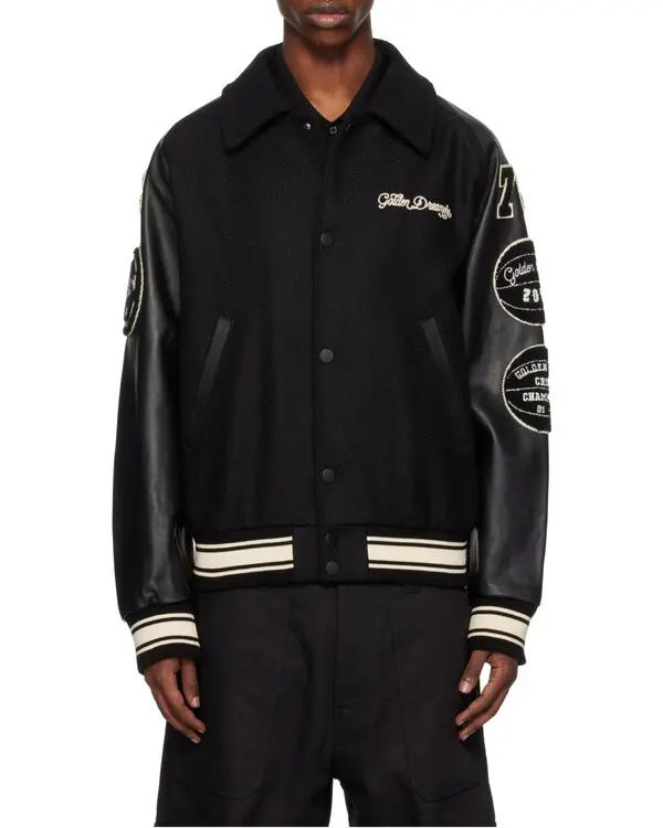 GOLDEN GOOSE Embroidered Logo Leather Jacket
