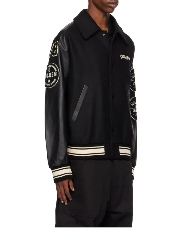 GOLDEN GOOSE Embroidered Logo Leather Jacket