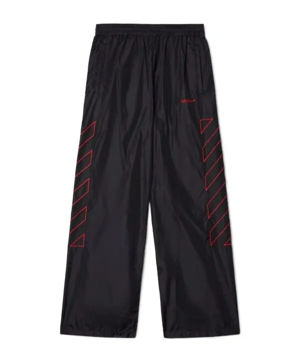 Off-White Diagonal Stripe Embroidered Straight Leg Trousers - Black