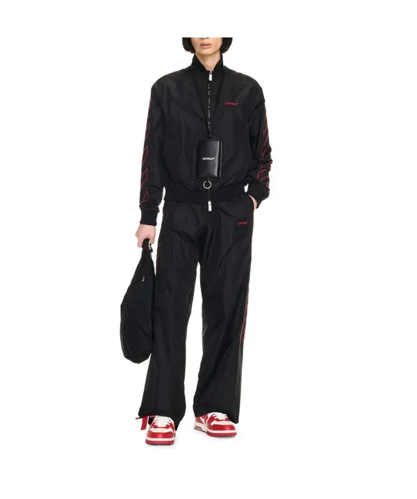 Off-White Diagonal Stripe Embroidered Straight Leg Trousers