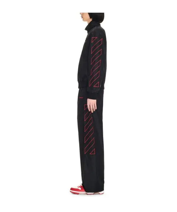 Off-White Diagonal Stripe Embroidered Straight Leg Trousers