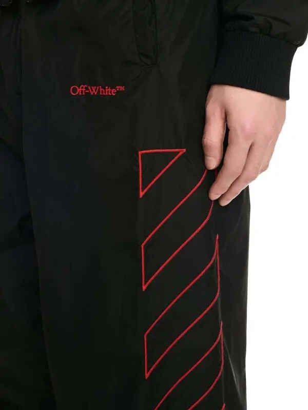 Off-White Diagonal Stripe Embroidered Straight Leg Trousers