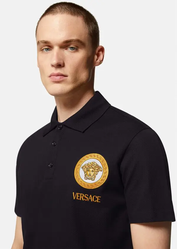 Versace Logo Embroidered Short-sleeved Polo Shirt