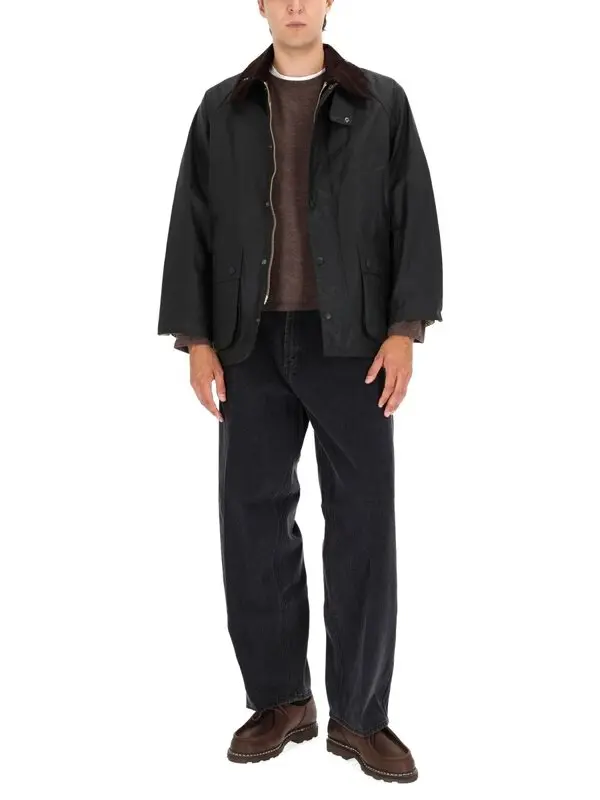 Barbour Corduroy Collar Waxed Coat - Black