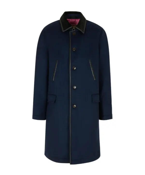 Marni Deep Blue Felt Duster Coat With Contrast Collar - Dark Blue