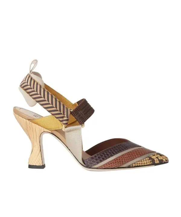 Fendi High-heeled Mesh And Multicolor Ayers Leather Slingbacks - Multi-color