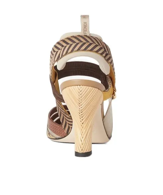Fendi High-heeled Mesh And Multicolor Ayers Leather Slingbacks