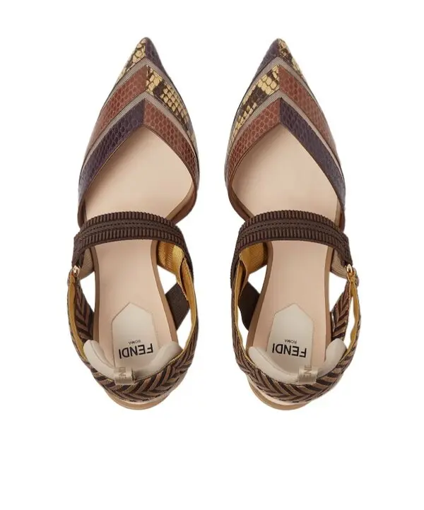 Fendi High-heeled Mesh And Multicolor Ayers Leather Slingbacks