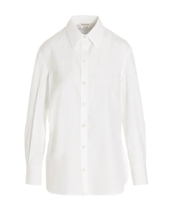 Alexander McQueen Collared Long-sleeved Shirt With Side Slit - White