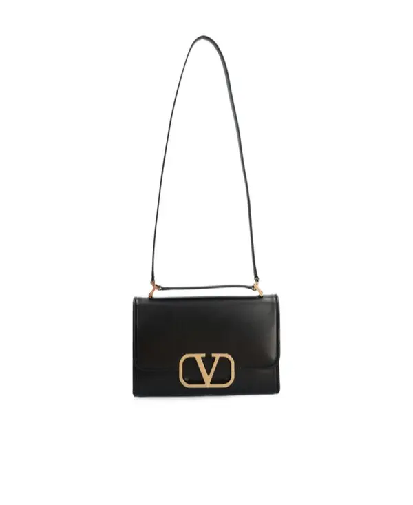 Valentino Garavani Vlogo Plaque Foldover Top Shoulder Bag - Black