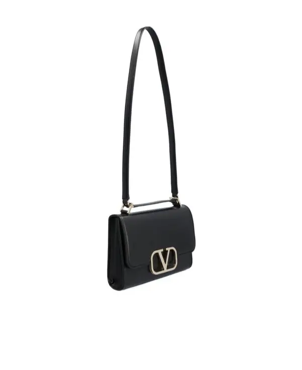 Valentino Garavani Vlogo Plaque Foldover Top Shoulder Bag - Black