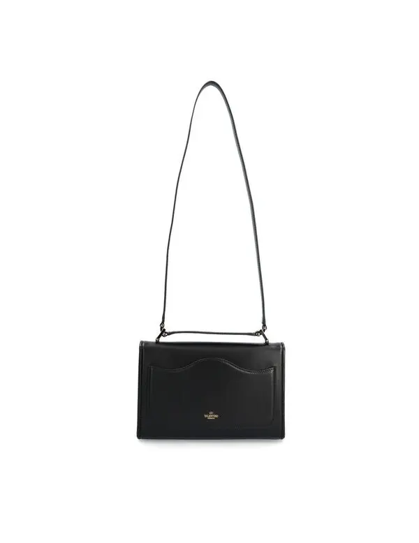 Valentino Garavani Vlogo Plaque Foldover Top Shoulder Bag - Black