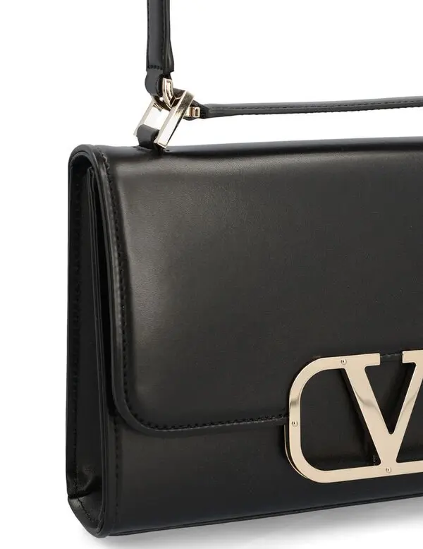 Valentino Garavani Vlogo Plaque Foldover Top Shoulder Bag - Black