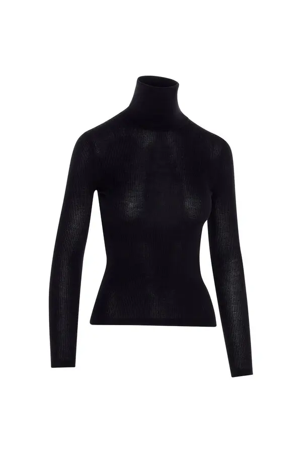 Saint Laurent Ribbed Knit Turtleneck Sweater - Black