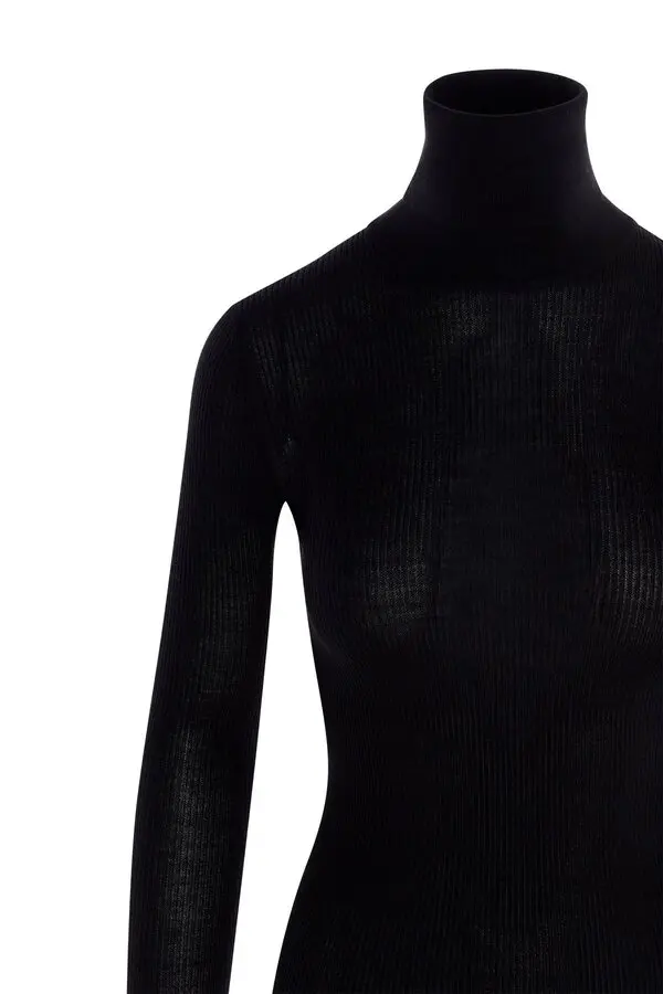 Saint Laurent Ribbed Knit Turtleneck Sweater - Black