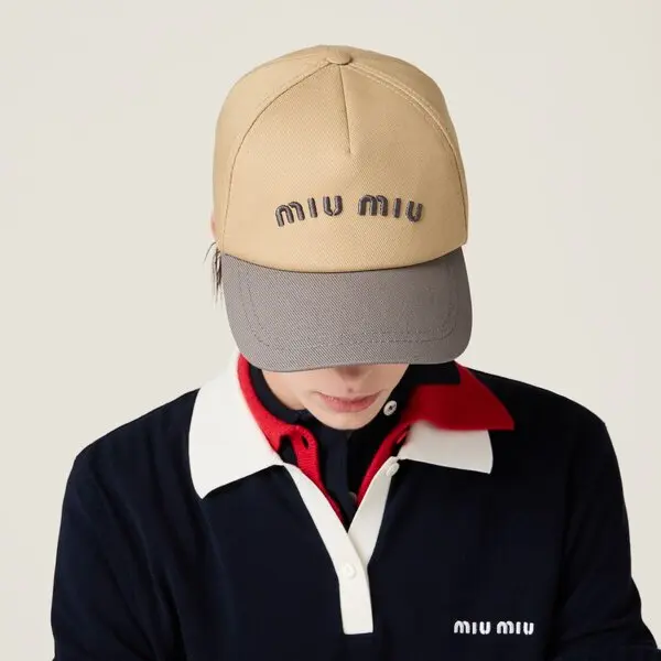 Miu Miu Two-toned Baseball Cap With Embroidered Logo - Sand/marble