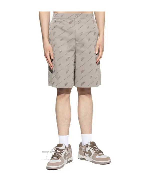 Off-White Button Detailed All-over Patterned Shorts - Nude