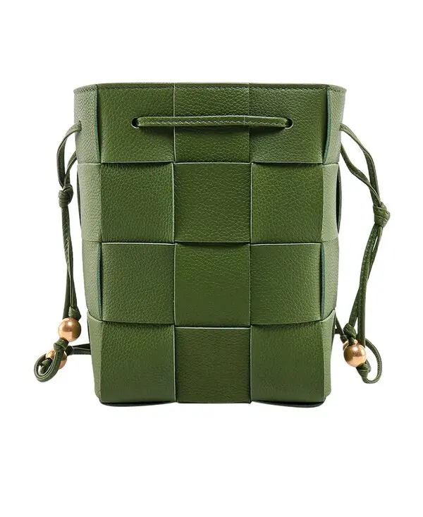 Bottega Veneta Woven Bucket Bag With Knotted Shoulder Straps - Green