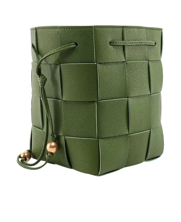 Bottega Veneta Woven Bucket Bag With Knotted Shoulder Straps - Green
