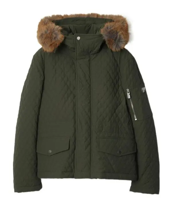 Burberry Bomber Long Sleeved Quilted Hooded Jacket - Lake Color