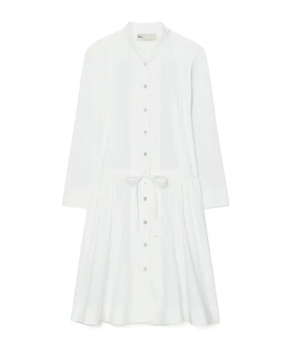 Tory Burch Button-front Mini Dress With Drawstring Waist - White