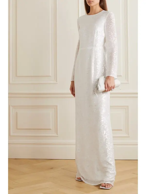 Erdem Sequined Chiffon Maxi Dress With Open Back Bow Detail - Ivory