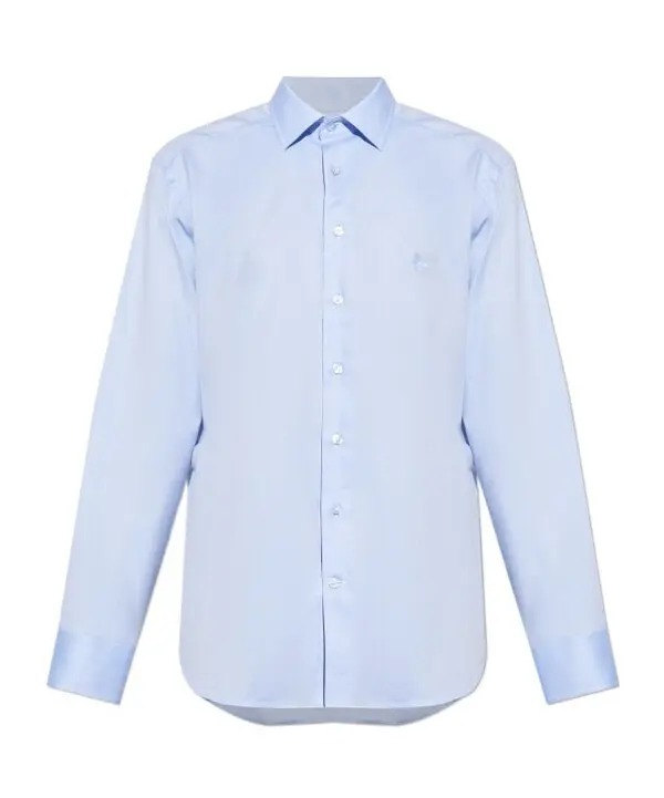 Etro Logo Embroidered Long-sleeved Shirt - Light Blue