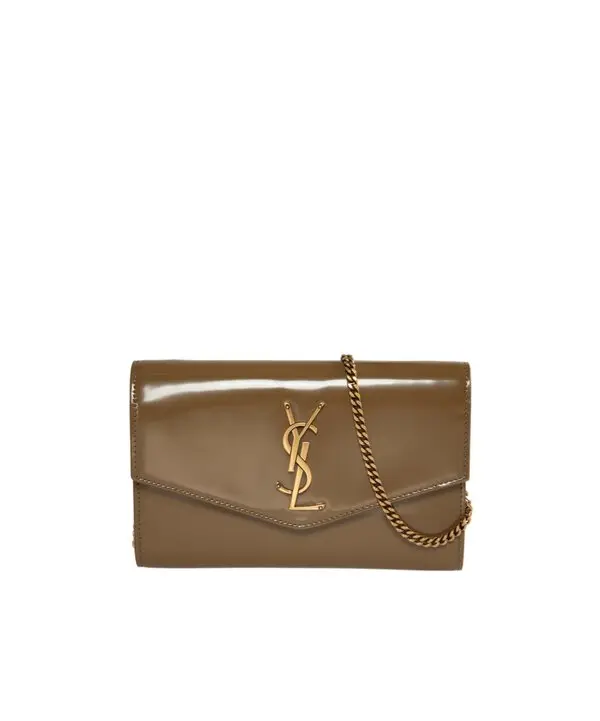 Saint Laurent Uptown Chain Logo Plaque Wallet - Brown