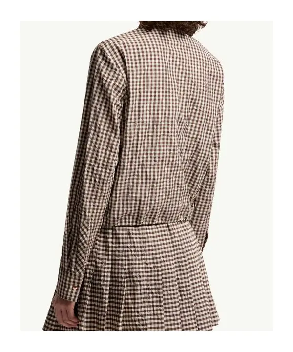 Moncler Gingham Logo Patch Zip-up Shirt Jacket - Nude
