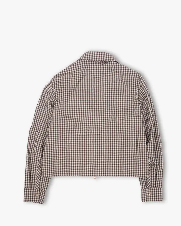 Moncler Gingham Logo Patch Zip-up Shirt Jacket - Nude