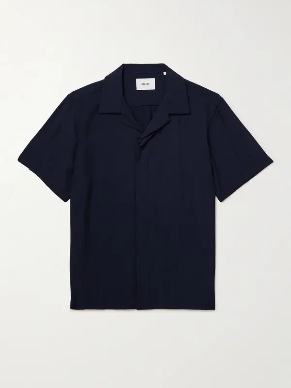 Nn07 Hank 5971 Camp-collar Tencel™ Modal-blend Seersucker Shirt