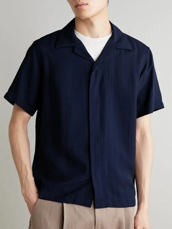 Nn07 Hank 5971 Camp-collar Tencel™ Modal-blend Seersucker Shirt