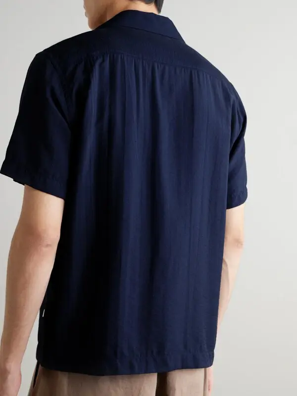 Nn07 Hank 5971 Camp-collar Tencel™ Modal-blend Seersucker Shirt