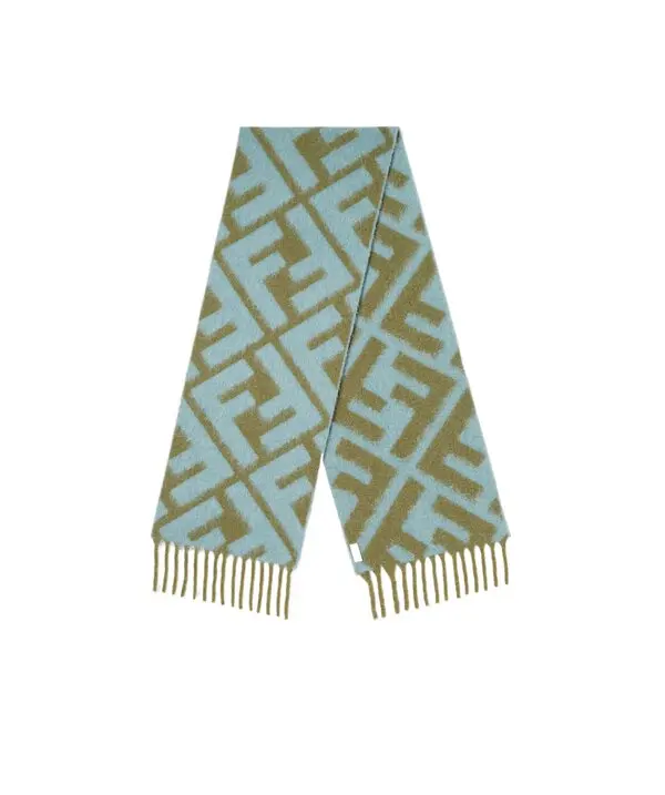 Fendi Ff Jacquard Fringed-edge Scarf - Green
