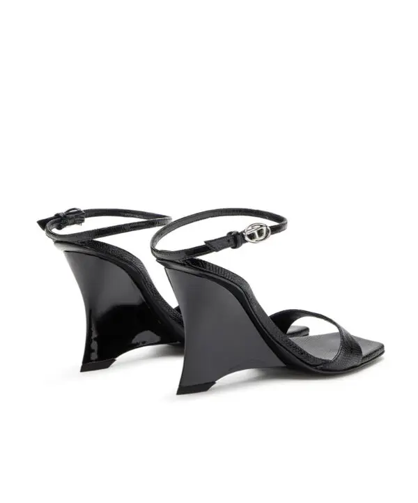 DIESEL® Lizard-effect Wedge Sandals With D-shaped Buckle - Black