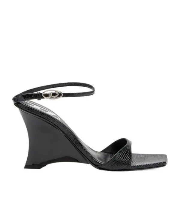 DIESEL® D-amber Wedge Sandals With Buckle Detail - Black