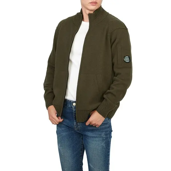 C.P. COMPANY Lambswool Zipped Cardigan - Green