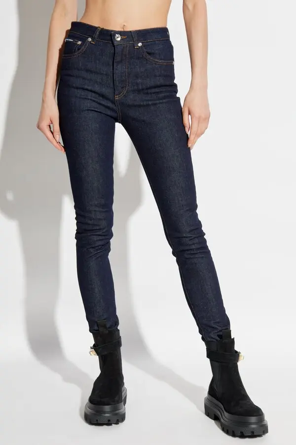 Dolce & Gabbana Logo Plaque Skinny Jeans - Black