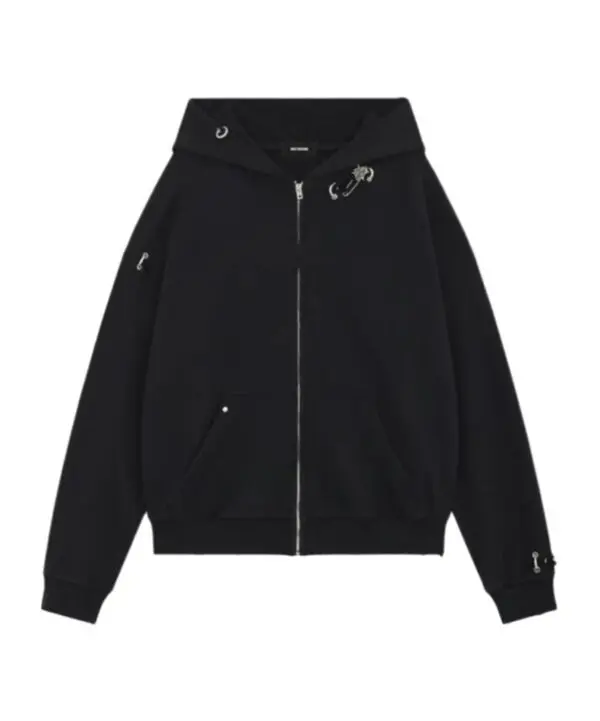 We11Done Zip-up Hoodie With Rose Piercing Detail