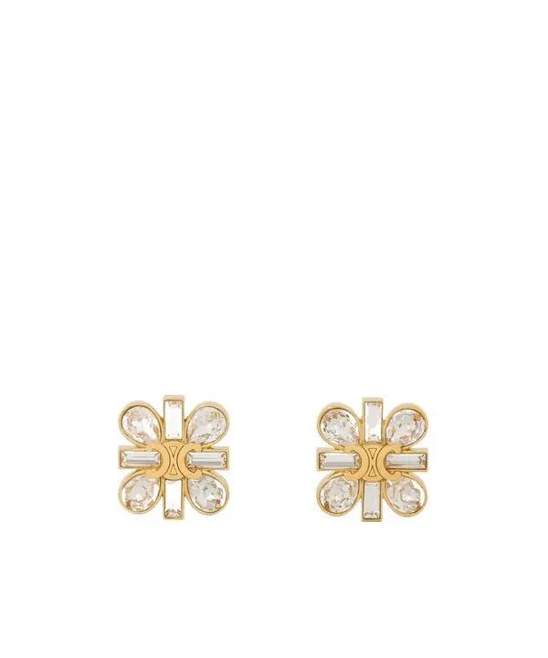 Celine Daisy Earrings In Strass And Brass With Gold Finish - Golden